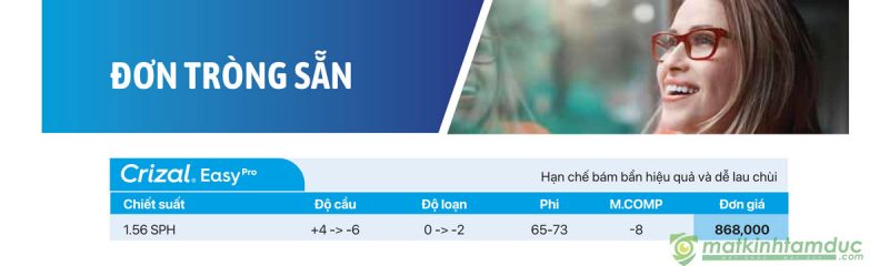 Tròng kính chính hãng Essilor Crizal Easy Pro | Mắt Kính Tâm Đức