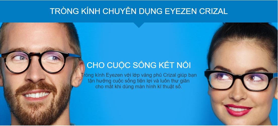 Tròng kính Essilor Eyezen Crizal 1.56 Plus/Pro/Max chính hãng