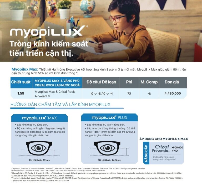 Tròng kính kiểm soát cận thị Essilor Myopilux Max